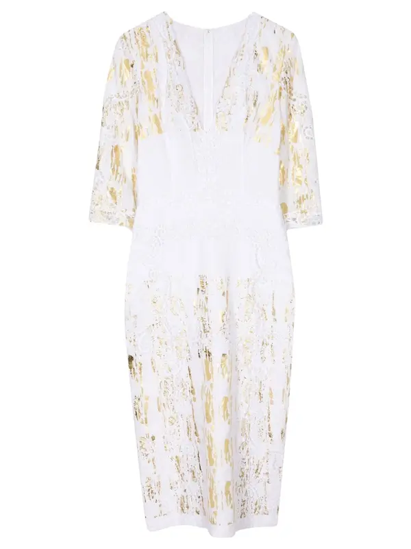 Costarellos Foil-print Linen Dress - White