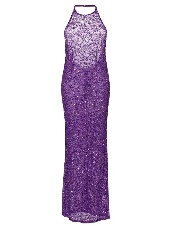 Retrofete Sequinned Halterneck Gown - Purple