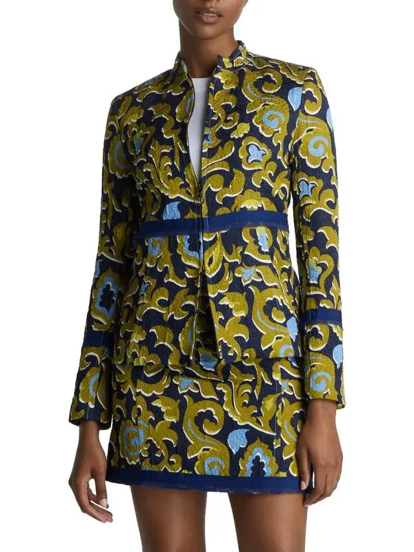 St. John Western Paisley Print Zip-up Jacket - Royal Blue Multi