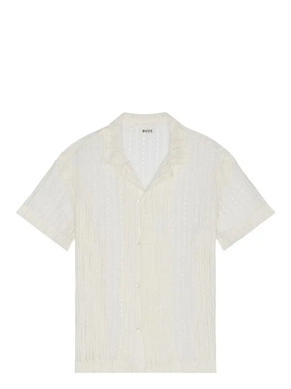 BODE Meandering Lace Short Sleeve Shirt In White - Natural
