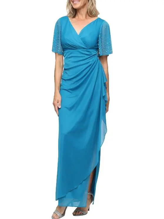 Alex Evenings Imitation Pearl & Rhinestone Embellished Gown - Mallard