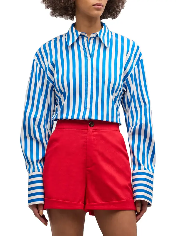 SIMONMILLER Loch Cutout Tie-back Striped Poplin Shirt - Blue Stripe