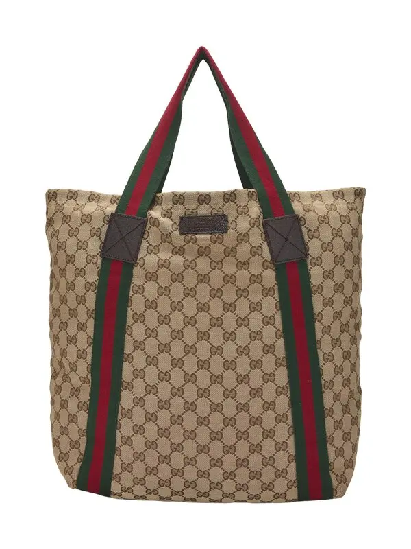 Gucci Original Gg Canvas Flat Web Tote Bag - Brown