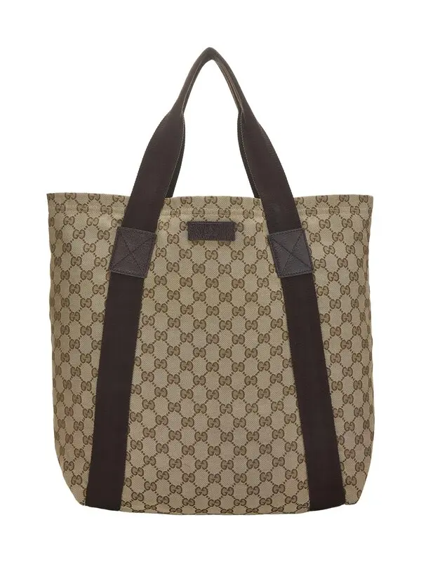 Gucci Original Gg Canvas Flat Web Tote Bag - Brown