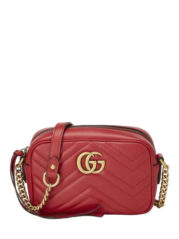Gucci Leather Gg Marmont Crossbody - Red