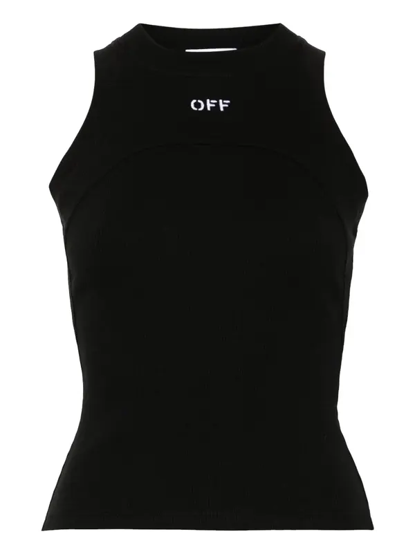Off-White Logo-embroidered Ribbed Tank Top - Black