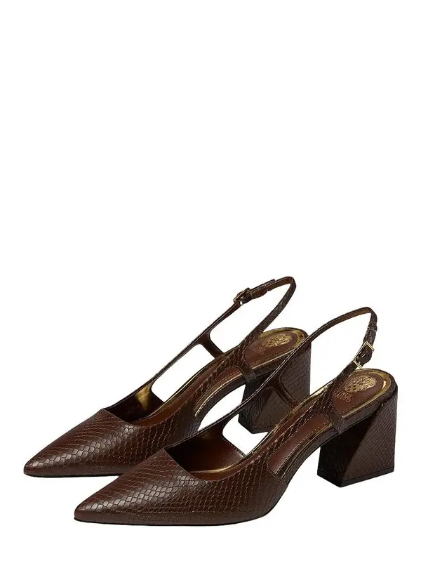 Vince Camuto Sindree Block Heel Pumps With Cutout Details And Adjustable Ankle Strap - Brown