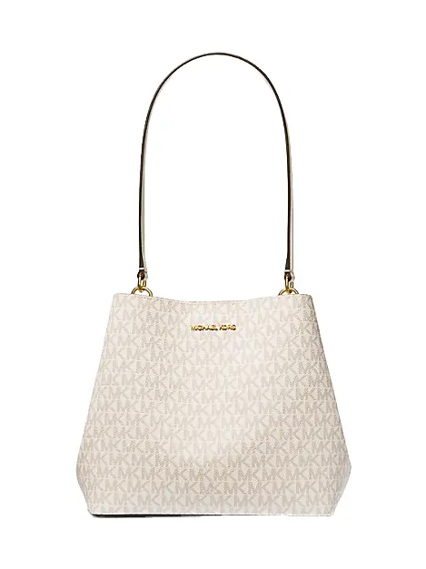 Michael Kors Pratt Medium Signature Logo Shoulder Bag - Natural