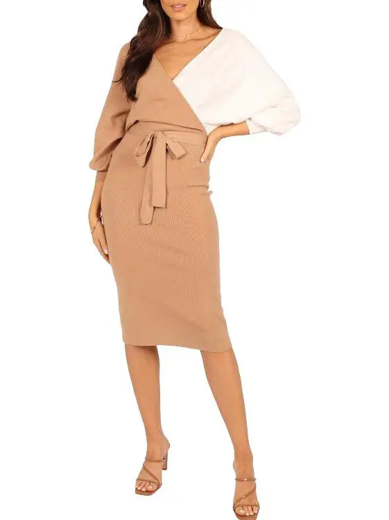 PETAL & PUP Nate Long Sleeve Dress - Beige/ White