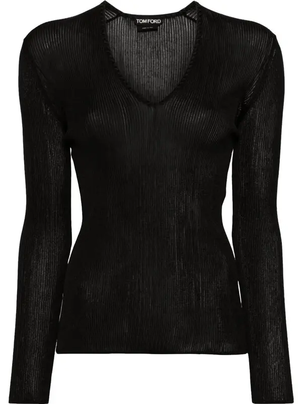 TOM FORD Fine-ribbed Sheer Top - Black