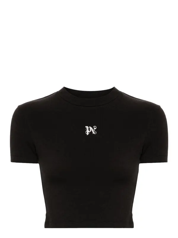 Palm Angels Logo-embroidered Cropped T-shirt - Black