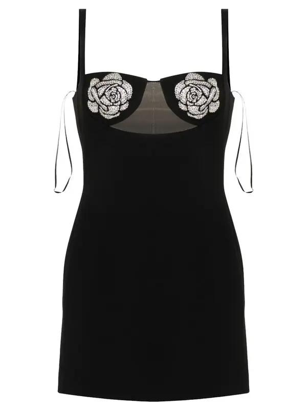 David Koma Floral-appliqué Mini Dress - Black