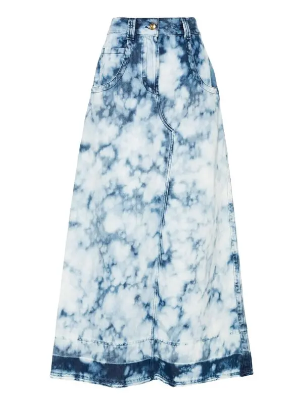 Palm Angels Acid-wash Midi Denim Skirt - Blue