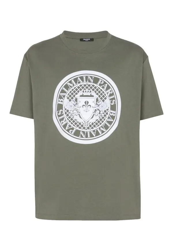 Balmain Coin-print Cotton T-shirt - Green
