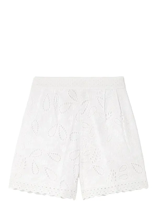Saloni Paige Scalloped Broderie Anglaise Cotton Shorts - White