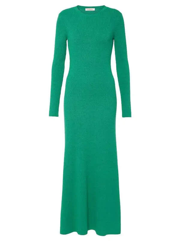 Valentino Garavani Ribbed-knit Silk Bouclé Midi Dress - Green