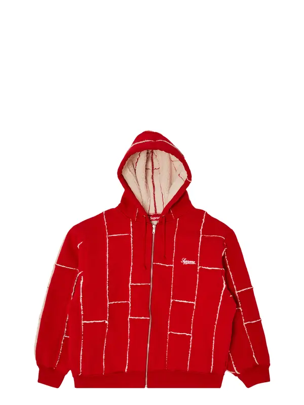 Supreme Faux Shearling Zip Up Hooded Sweatshirt - Red