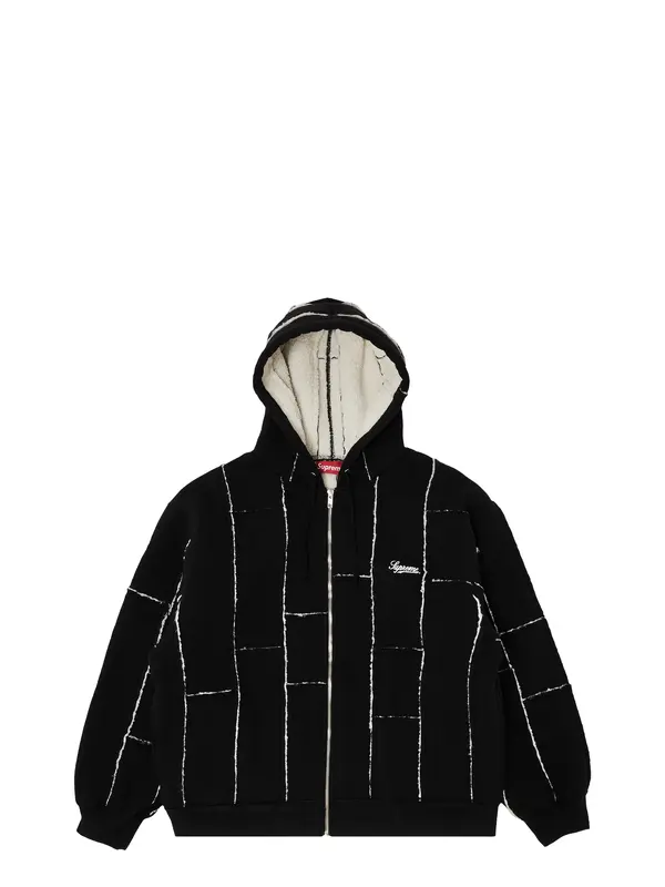 Supreme Faux Shearling Zip Up Hooded Sweatshirt - Black