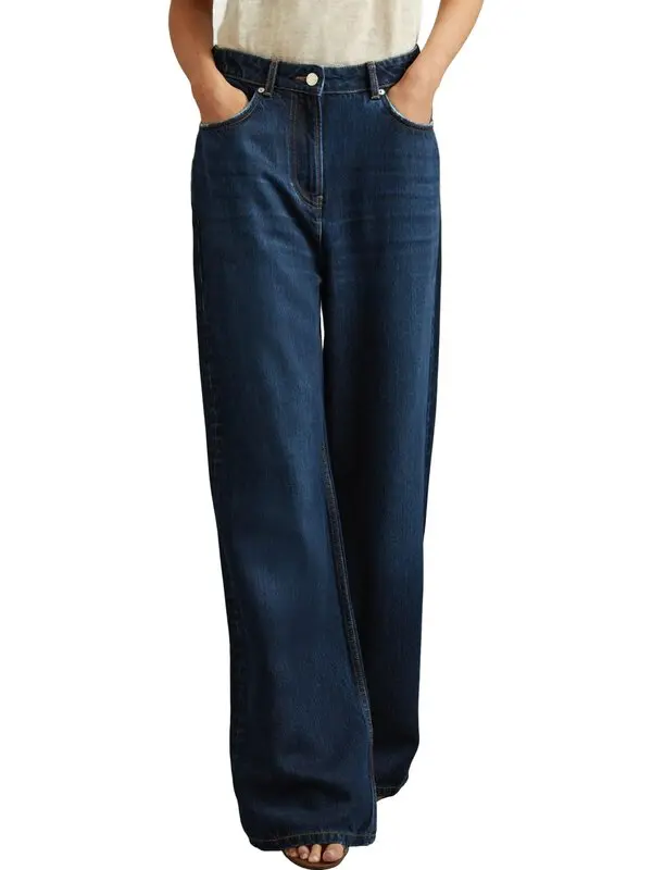 REISS Lyle Relaxed Wide Leg Jeans - Dark Blue