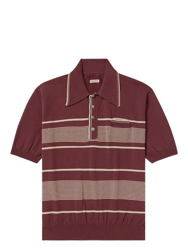 Kapital Carol Striped Cotton-blend Polo Shirt - Burgundy