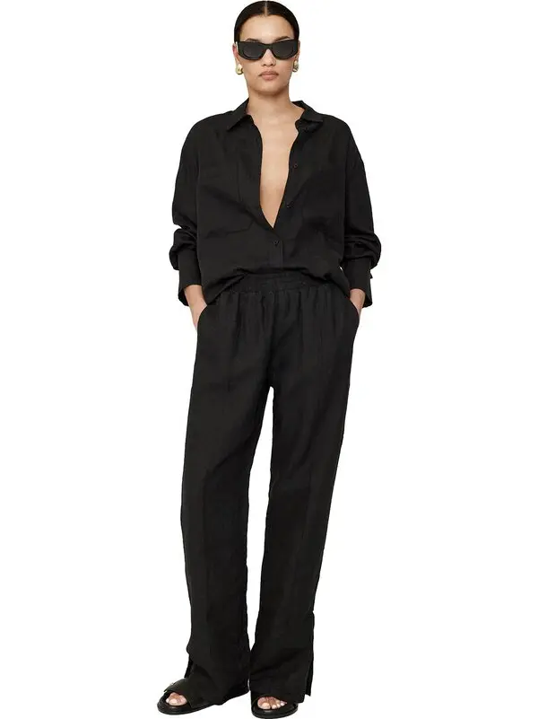 ANINE BING Torres Straight-leg Linen Pant - Black