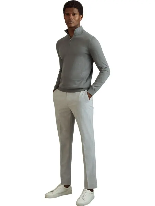 REISS Blackhall Merino Half Zip Funnel Neck Jumper - Dusty Green