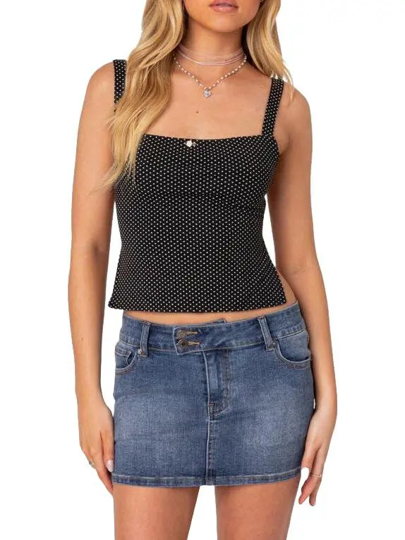 EDIKTED Kaia Polka Dot Crop Top - Black
