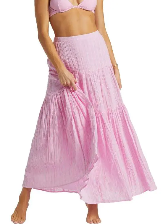 BILLABONG Sol Tiered Cotton Maxi Skirt - Pink Dream