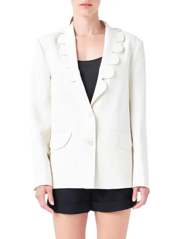 English Factory Scallop Collar Blazer - Cream
