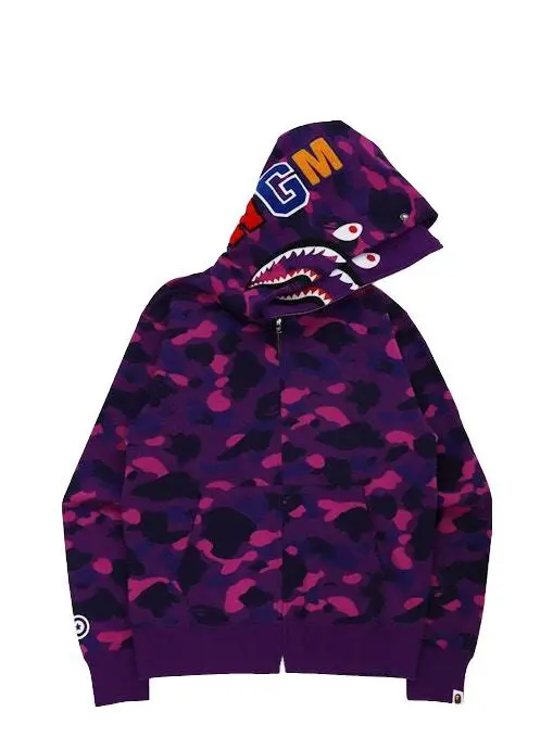 BAPE Camo Shark Wide Fit Full Zip Double Hoodie - Purple