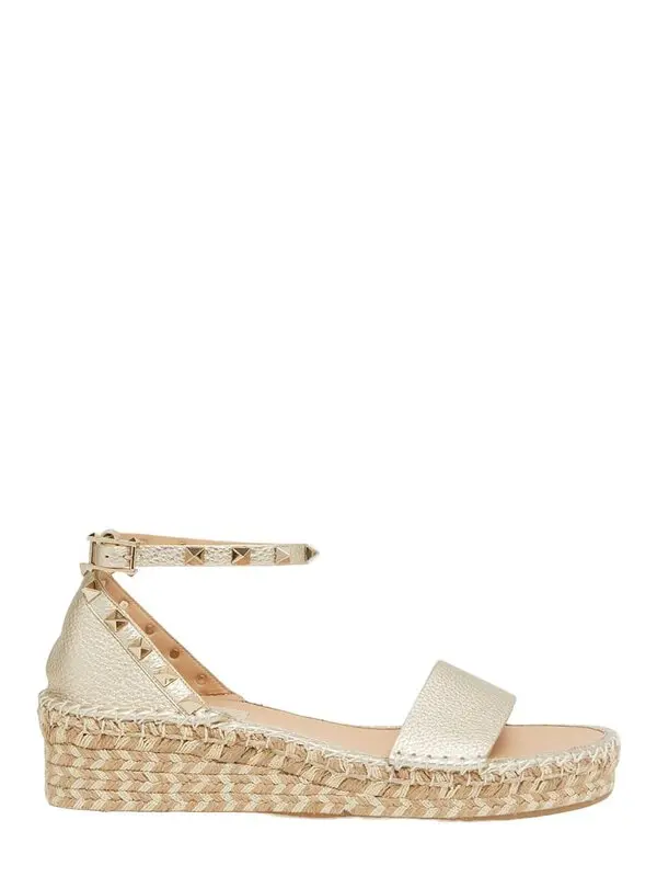 Valentino Garavani Rockstud Flatform Espadrilles - Platino Naturale