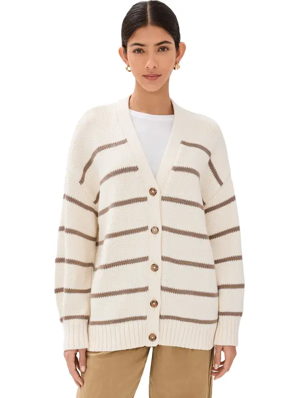 Jenni Kayne Chloe Striped Cotton Cardigan - Ivory/taupe