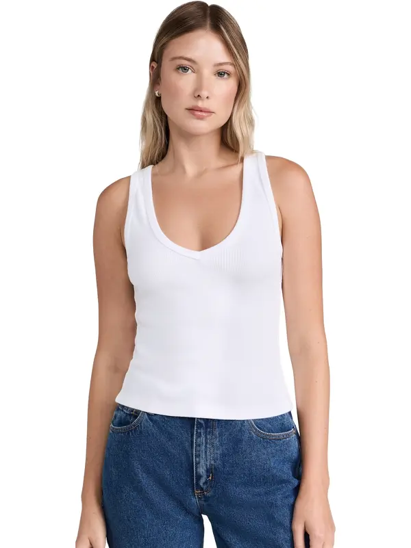 PERFECTWHITETEE V-neck Ribbed Tank - White