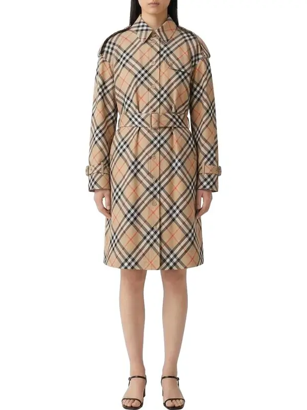 Burberry Checked Cotton Shirtdress - Sand