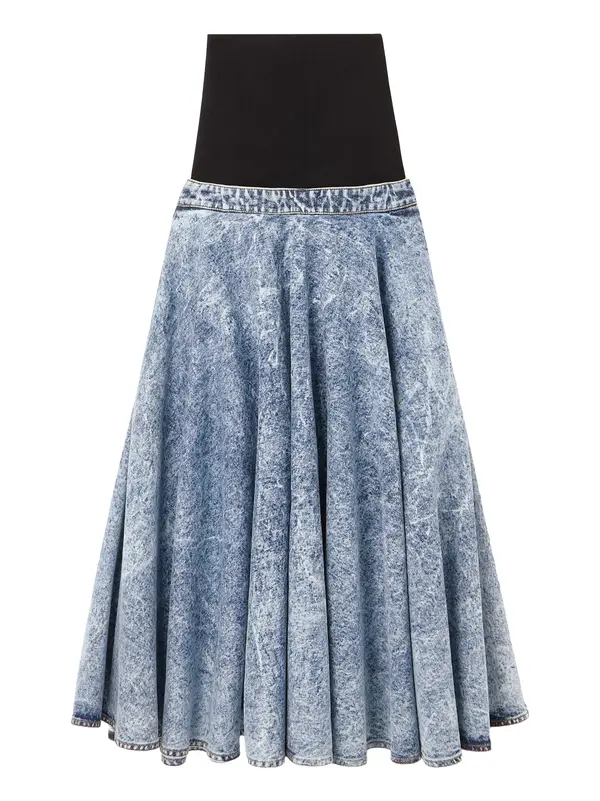 KALAIA Cotton Denim Midi Skirt - Blue