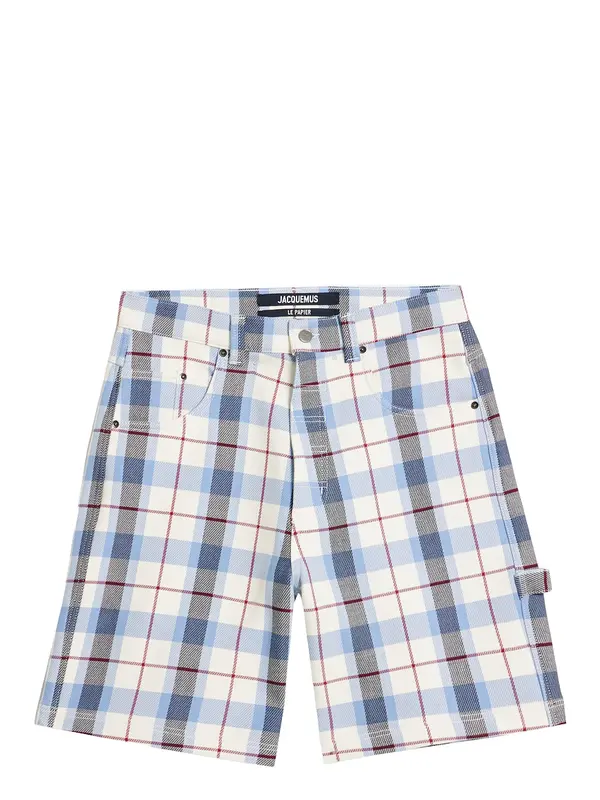 Jacquemus Checked Cotton-blend Drill Shorts - Light Blue
