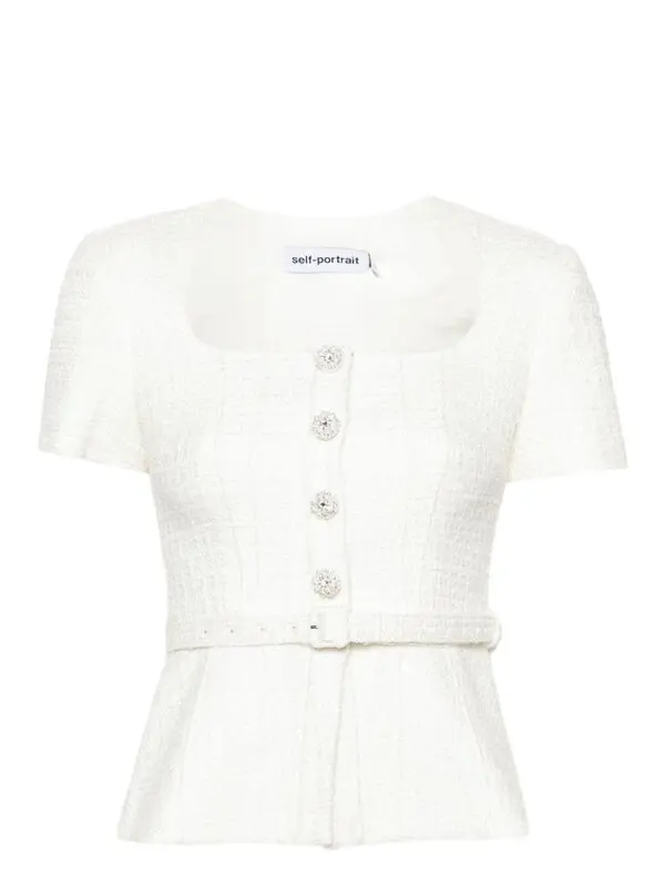 SELF-PORTRAIT U-neck Bouclé Top - Neutrals