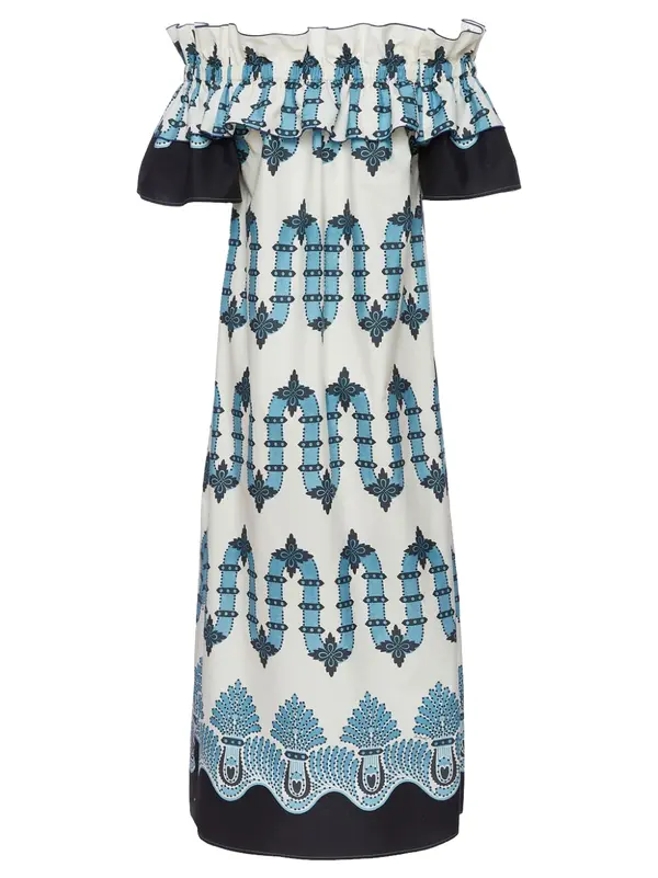 La DoubleJ Sirocco Print Off-shoulder Dress - Blue