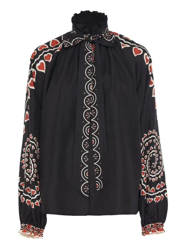 La DoubleJ Cerere Silk Placé-print Blouse - Black