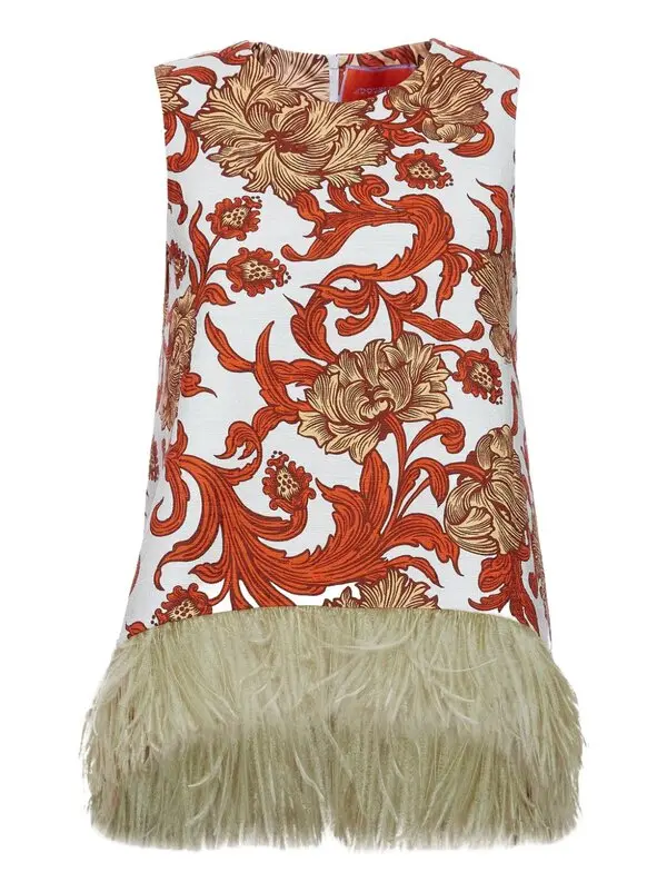 La DoubleJ La Scala Feather-trim Top - Red