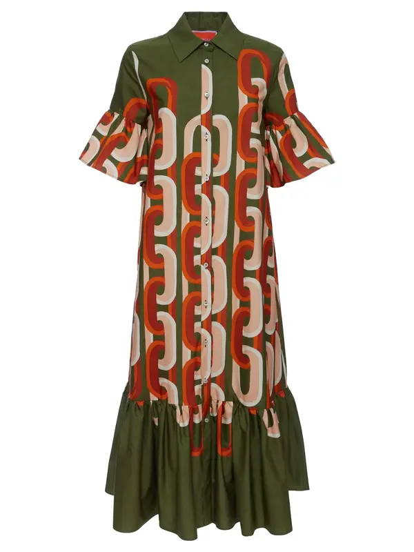 La DoubleJ Choux Chain-link Print Dress - Green