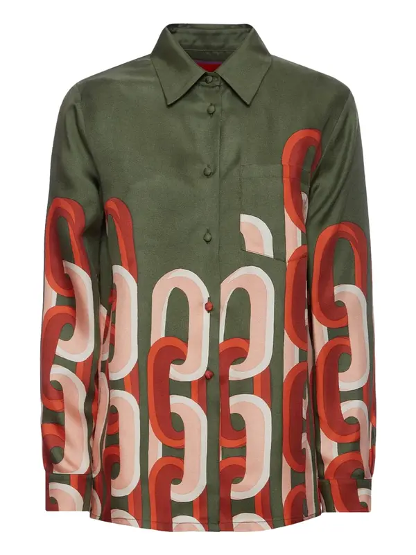 La DoubleJ Silk Geometric Print Shirt - Green