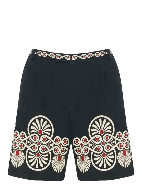 La DoubleJ Medallion Print Cotton Shorts - Black