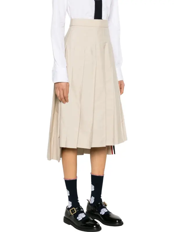 Thom Browne Rwb-tab Pleated Midi Skirt - Neutrals