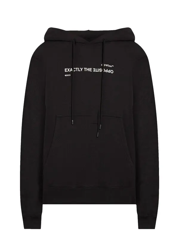 Off-White Slogan Print Drawstring Hoodie - Black