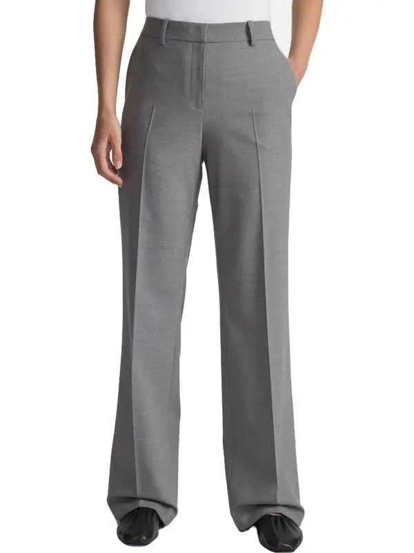 Lafayette 148 New York Gates Stretch Wool Straight Leg Trousers - Nickel Melange