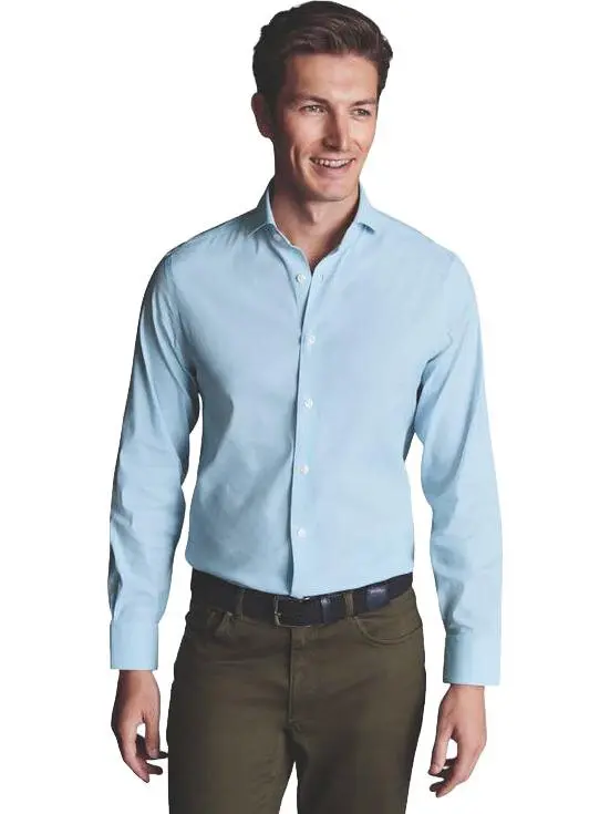 CHARLES TYRWHITT Non-iron Stretch Twill Slim Fit Shirt Single Cuff - Sky Blue