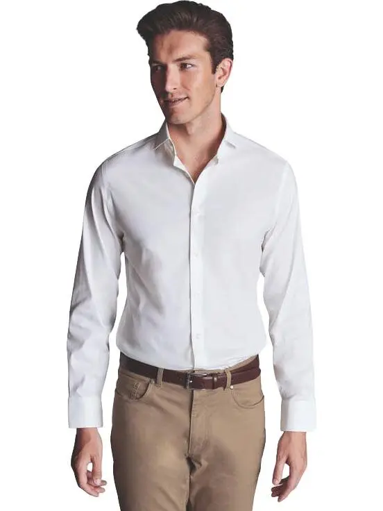 CHARLES TYRWHITT Non-iron Stretch Twill Slim Fit Shirt Single Cuff - White