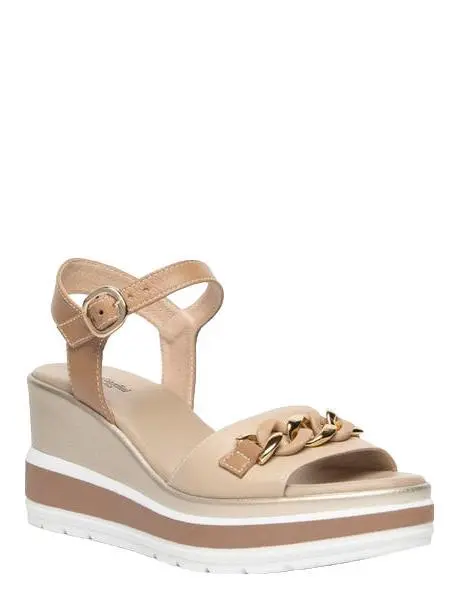 NEROGIARDINI Chain Ankle Strap Wedge Sandal - Beige/khaki