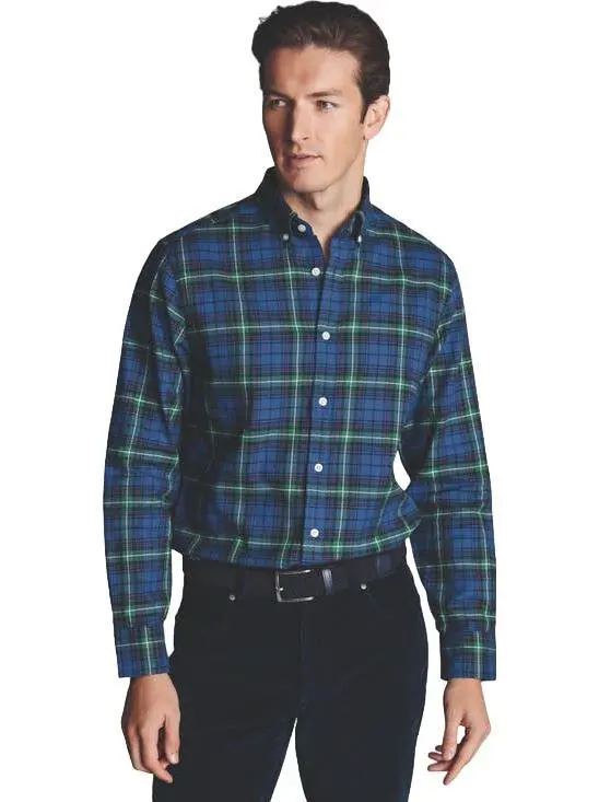 CHARLES TYRWHITT Slim Fit Button-down Collar Brushed Flannel Check Shirt - Green